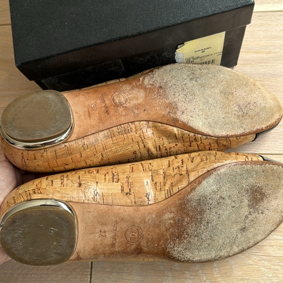 Shoes | Chanel Ballet Flats Cork Leather With Patent Toe | Poshmark